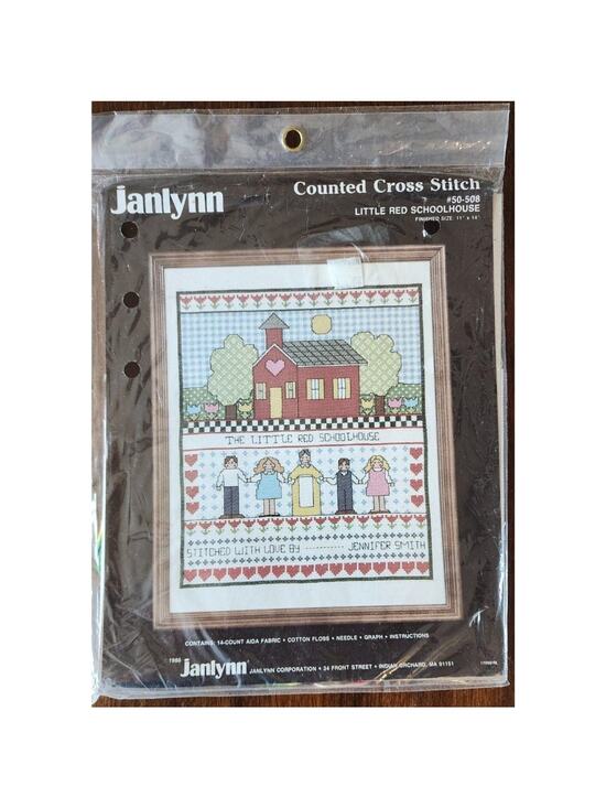 Art | Vintage Janlynn Little Red Schoolhouse Sampler Cross Stitch Kit ...